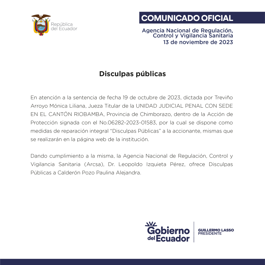 Disculpas Públicas – Agencia Nacional de Regulación, Control y ...