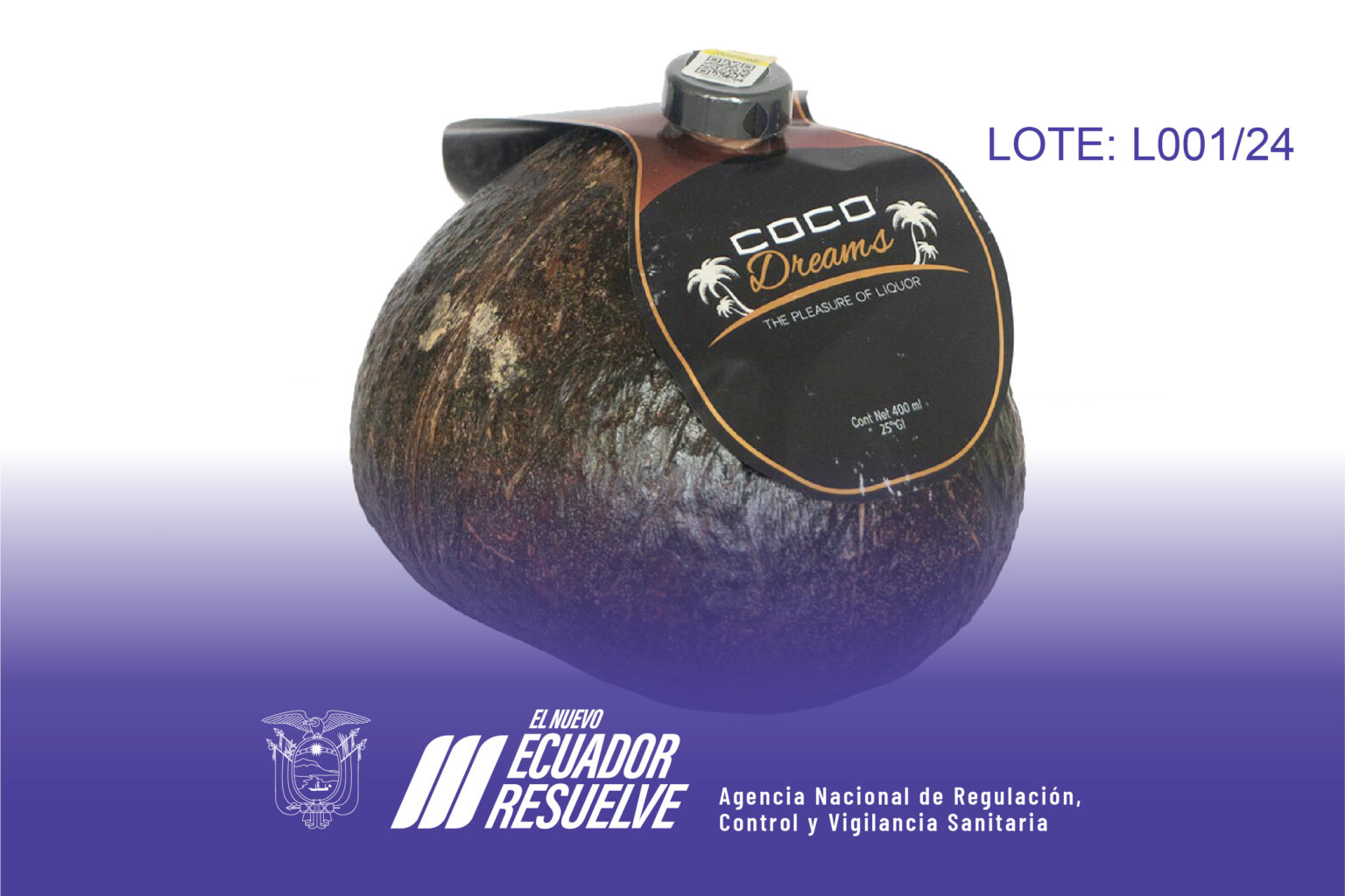 Arcsa detecta licor con metanol en lote l001-24 de la marca coco Dreams ...